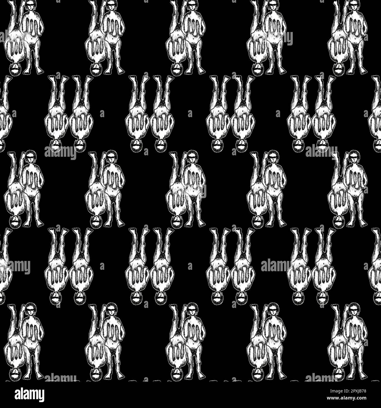 Monster woman sketchy drawing motif black and white pattern Stock Photo ...