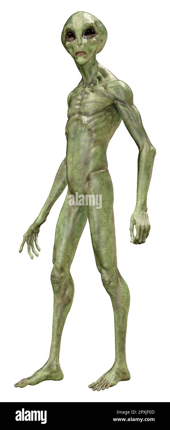 3D rendering of a green alien isolated on white background Stock Photo ...