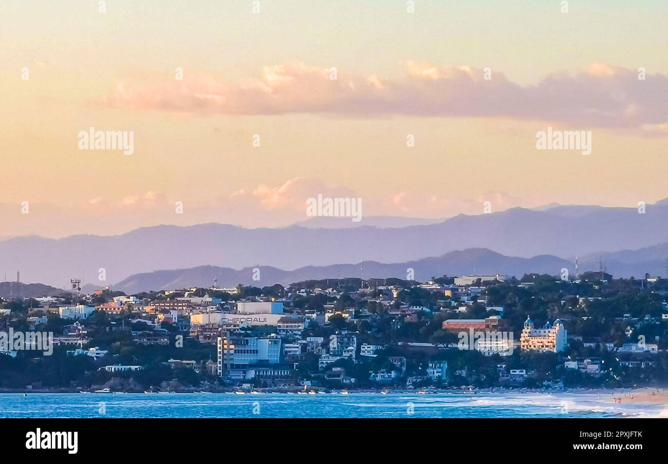 Mountains and cliffs by the sea for sunset in Zicatela Puerto Escondido ...