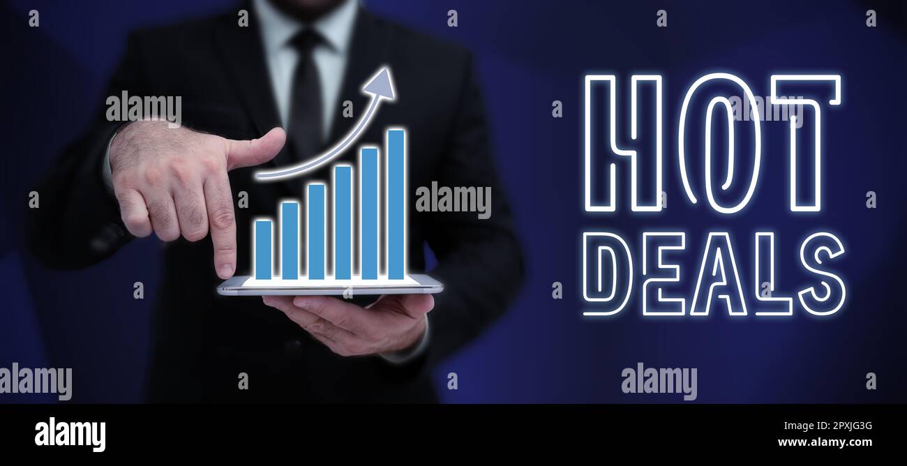 Text caption presenting Hot Deals, Business concept An agreement ...
