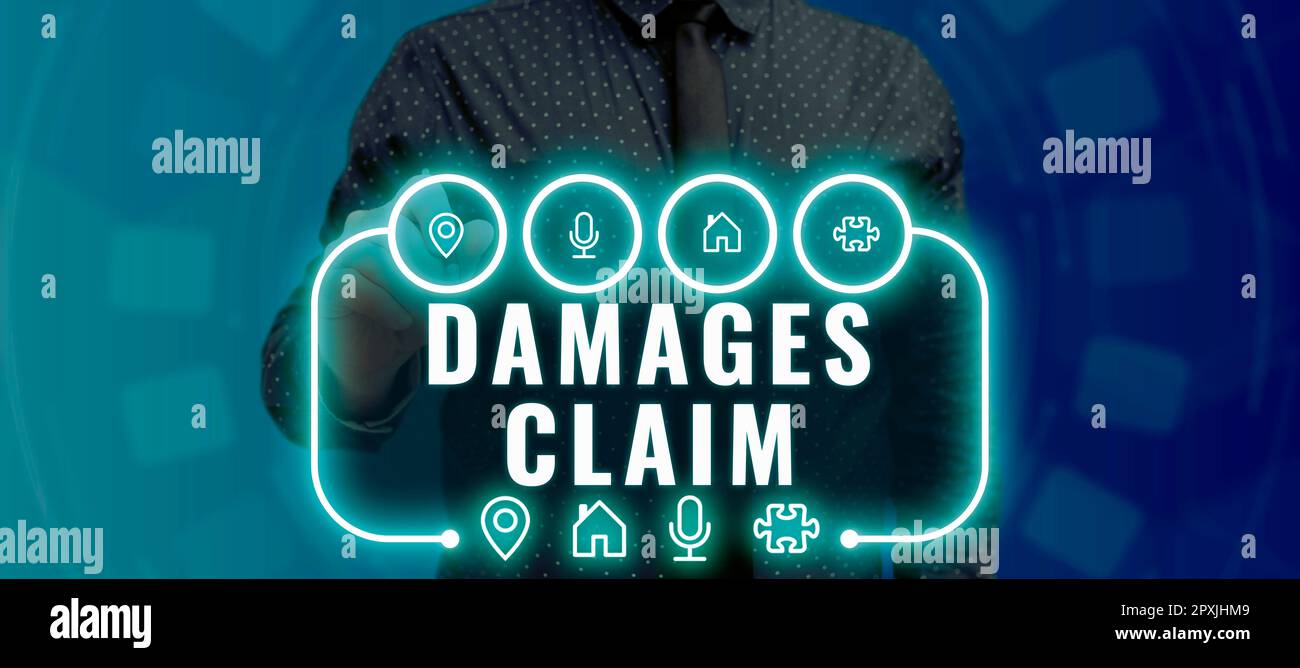 Sign displaying Damages Claim, Word for Demand Compensation Litigate ...
