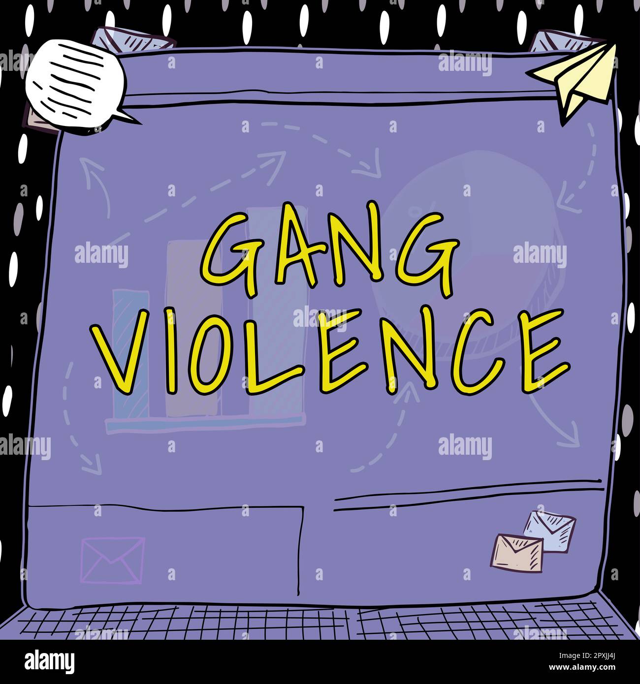 Sign displaying Gang Violence, Word for infringement of the laws caused ...