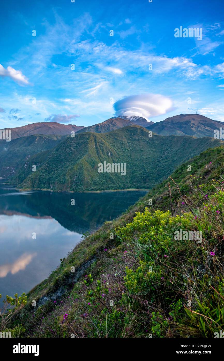 Cuicocha crater lake at the foot of Cotacachi Volcano in the Ecuadorian ...