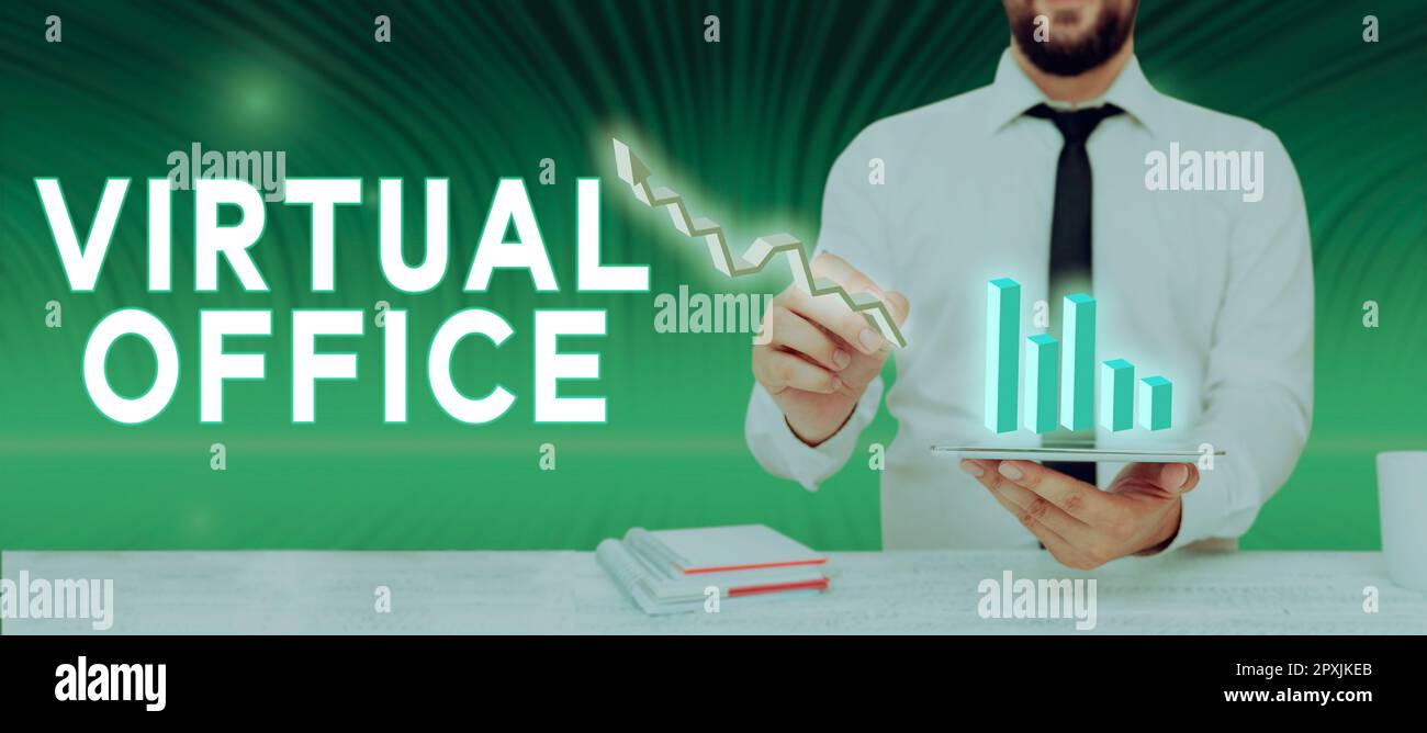 Handwriting text Virtual Office, Internet Concept Mobile work ...