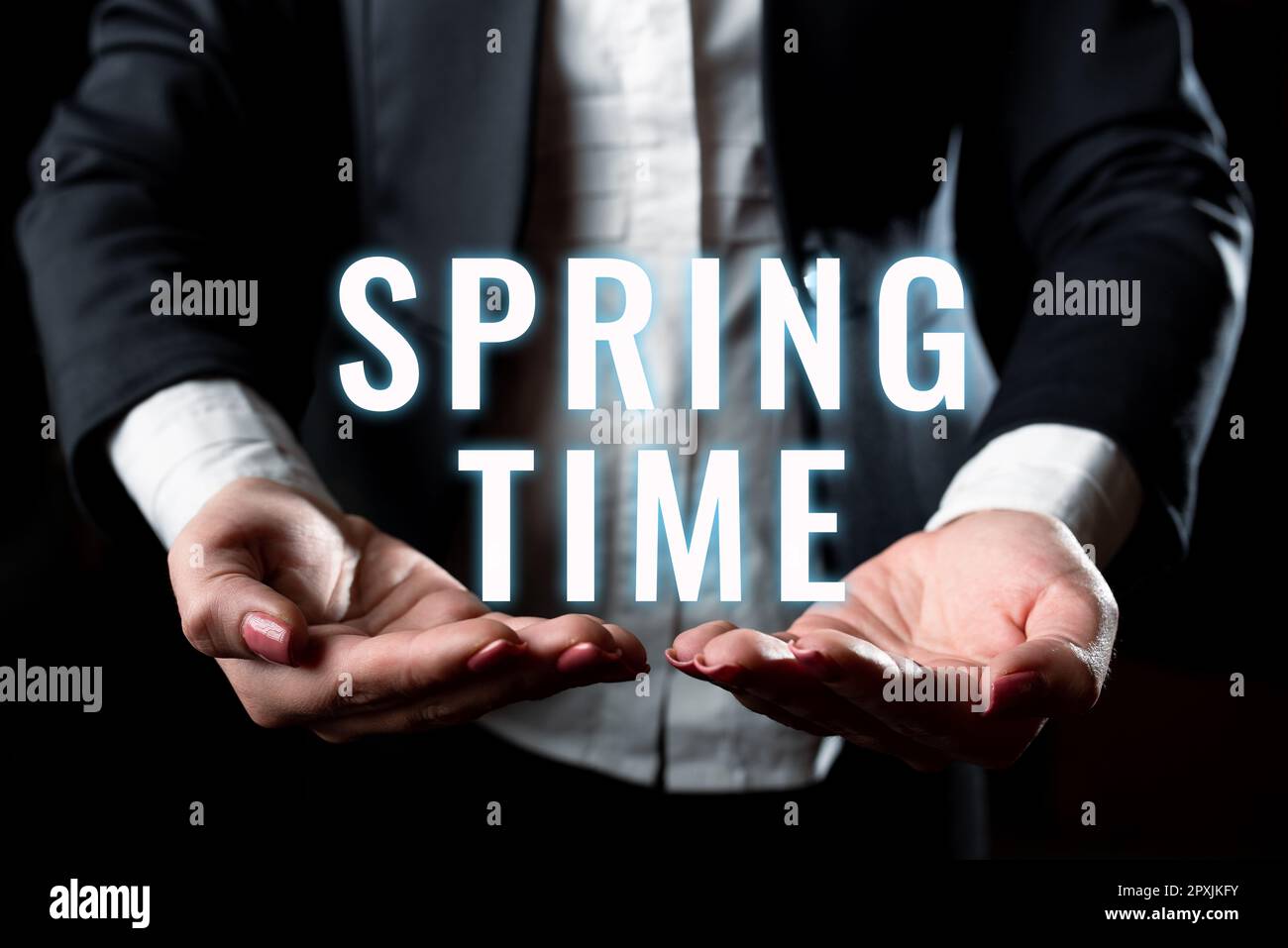 Text caption presenting Spring Time, Business overview temperate season ...