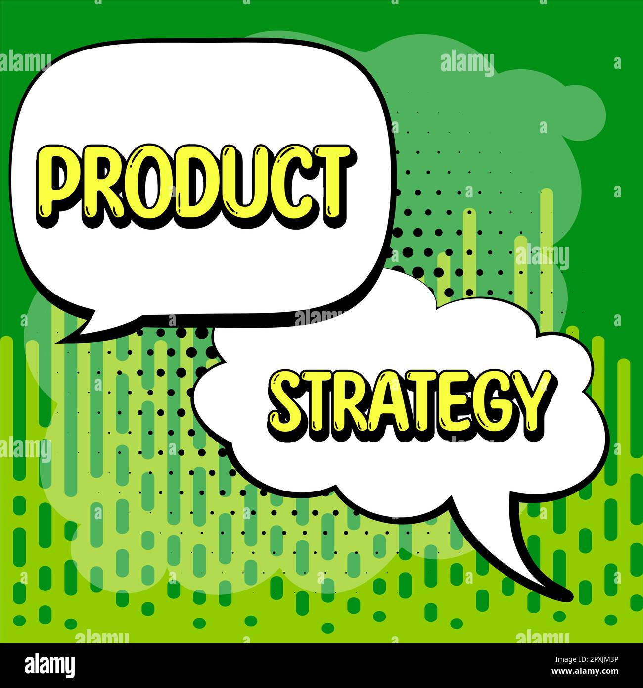 Text caption presenting Product Strategy, Word for long term plan ...