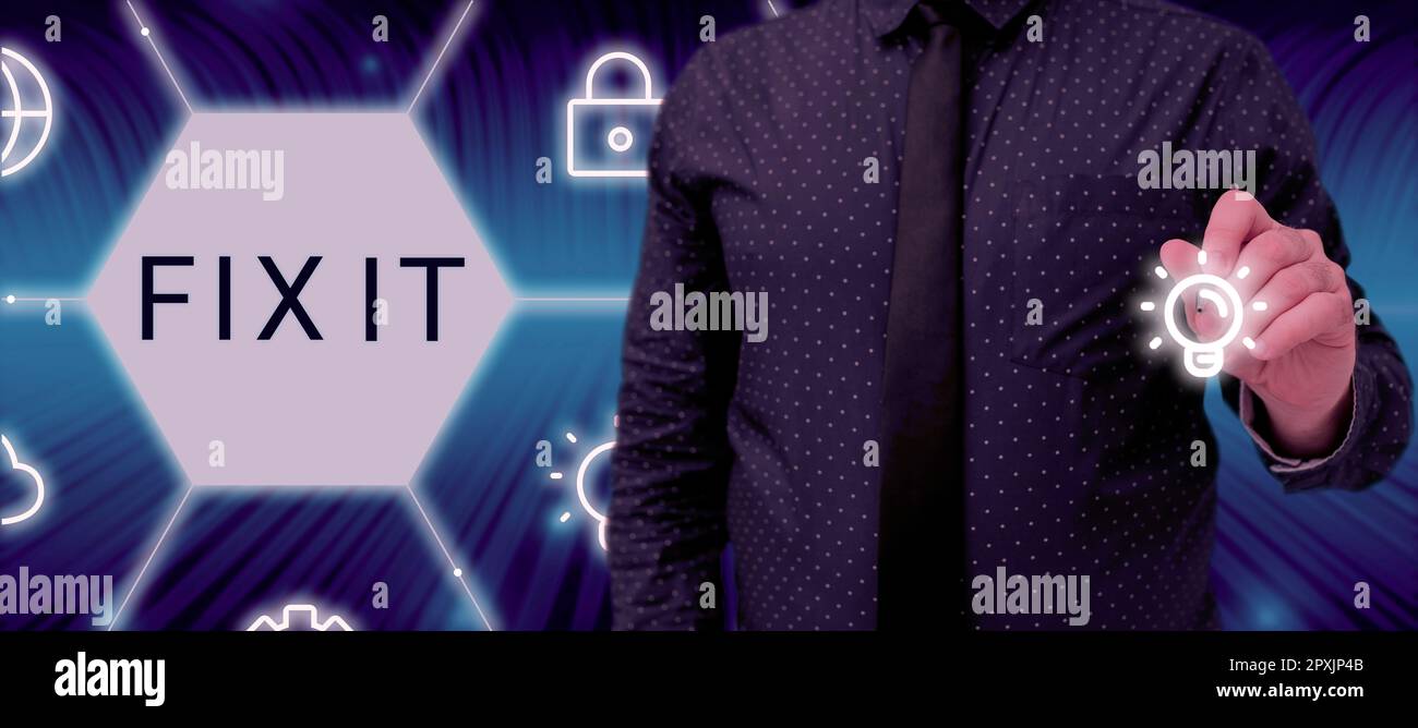 Text caption presenting Fix It, Business idea Fasten something securely ...