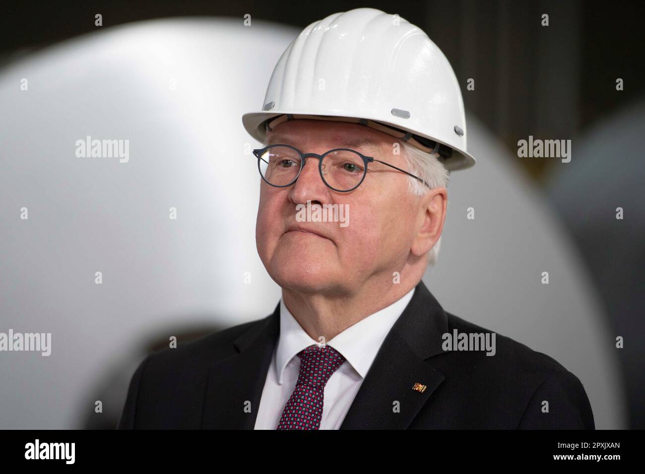 Federal President Frank-Walter STEINMEIER with helmet, visit of Federal ...