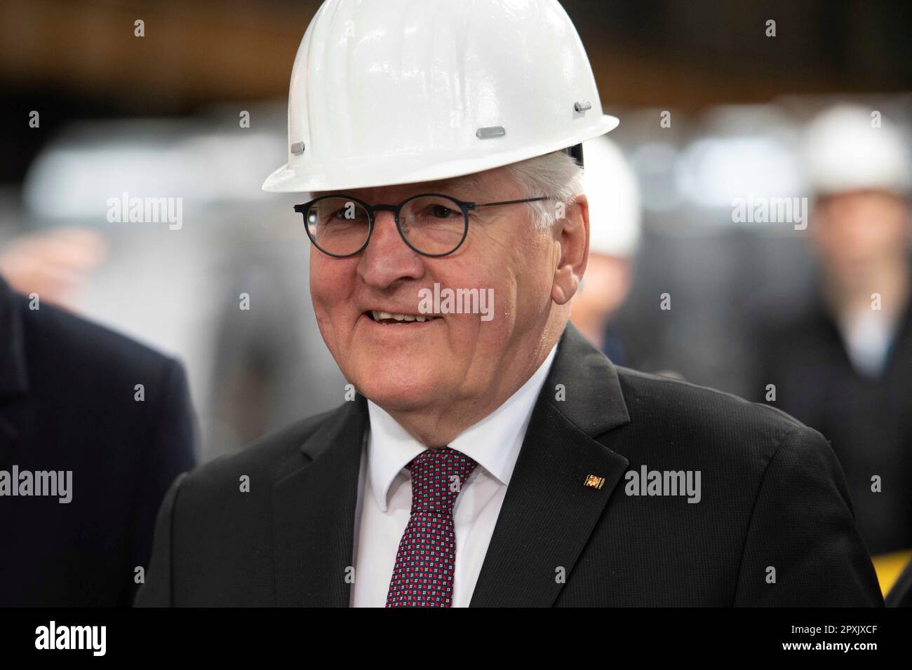 Federal President Frank-Walter STEINMEIER, with helmet, visit of ...