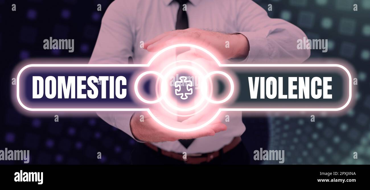 Text sign showing Domestic Violence, Word Written on violent or abusive ...