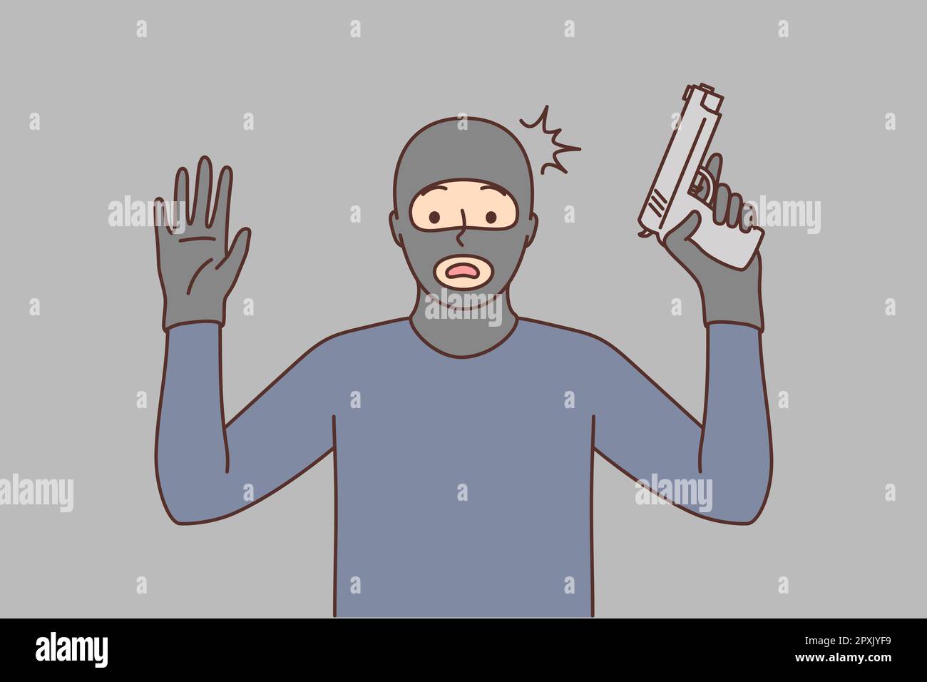 Male robber in balaclava holding gun raise hands up get caught by ...