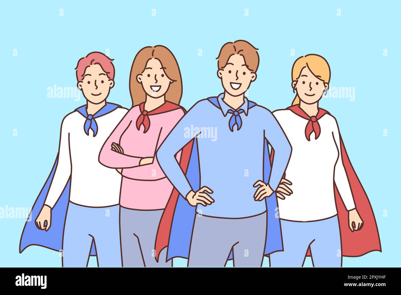 Young people in capes standing together show leadership qualities ...