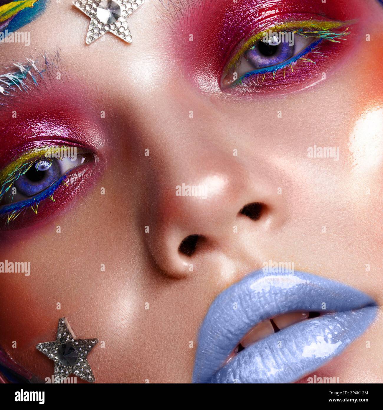 Beautiful girl with creative make-up in pop art style. Beauty face ...