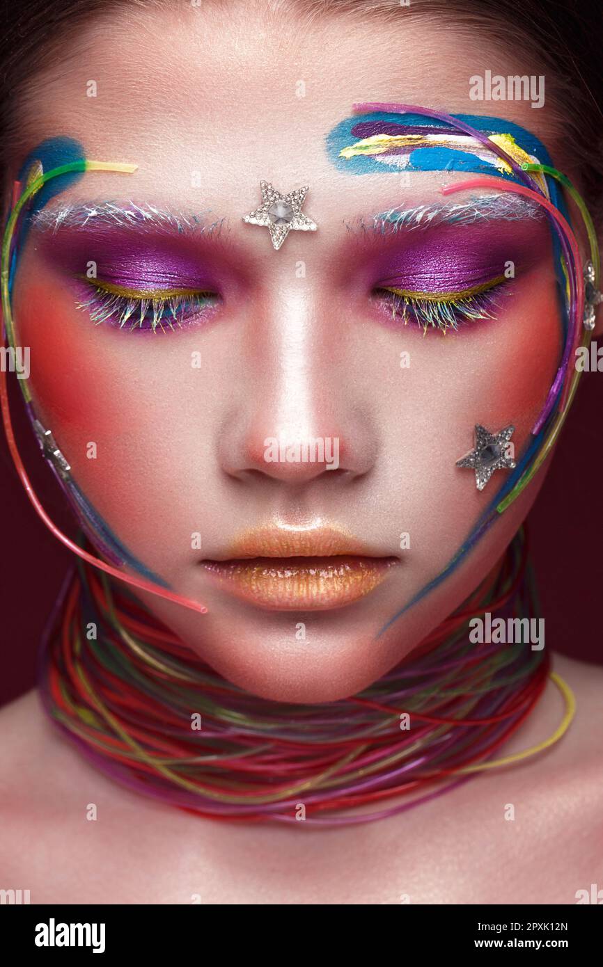 Beautiful girl with creative make-up in pop art style. Beauty face ...