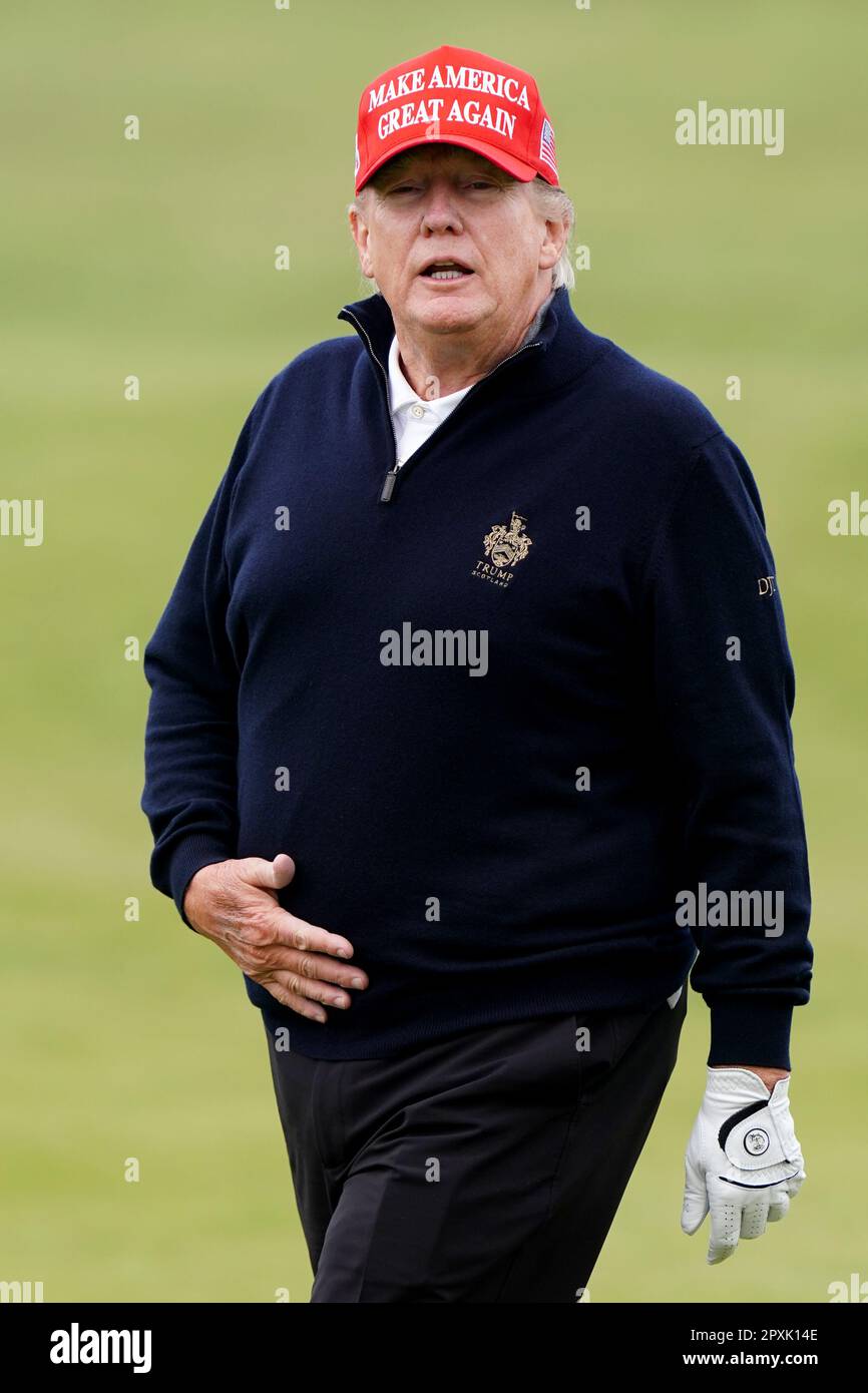 Former US president Donald Trump playing golf at Turnberry golf course ...
