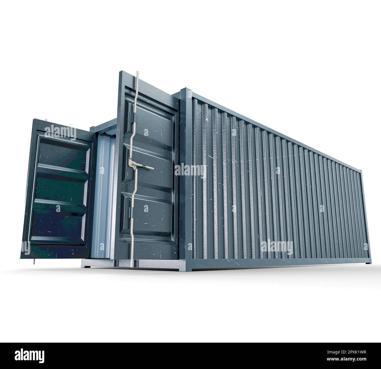 A shipping container with open doors and a locking mechanism on an ...