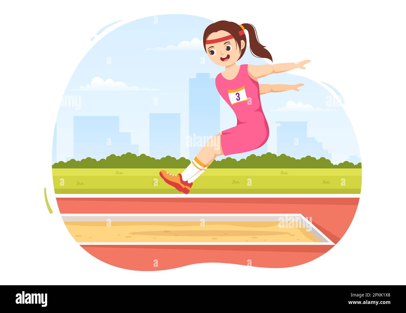 Long Jump Illustration with Kids Doing Jumps in Sand Pit for Web Banner ...