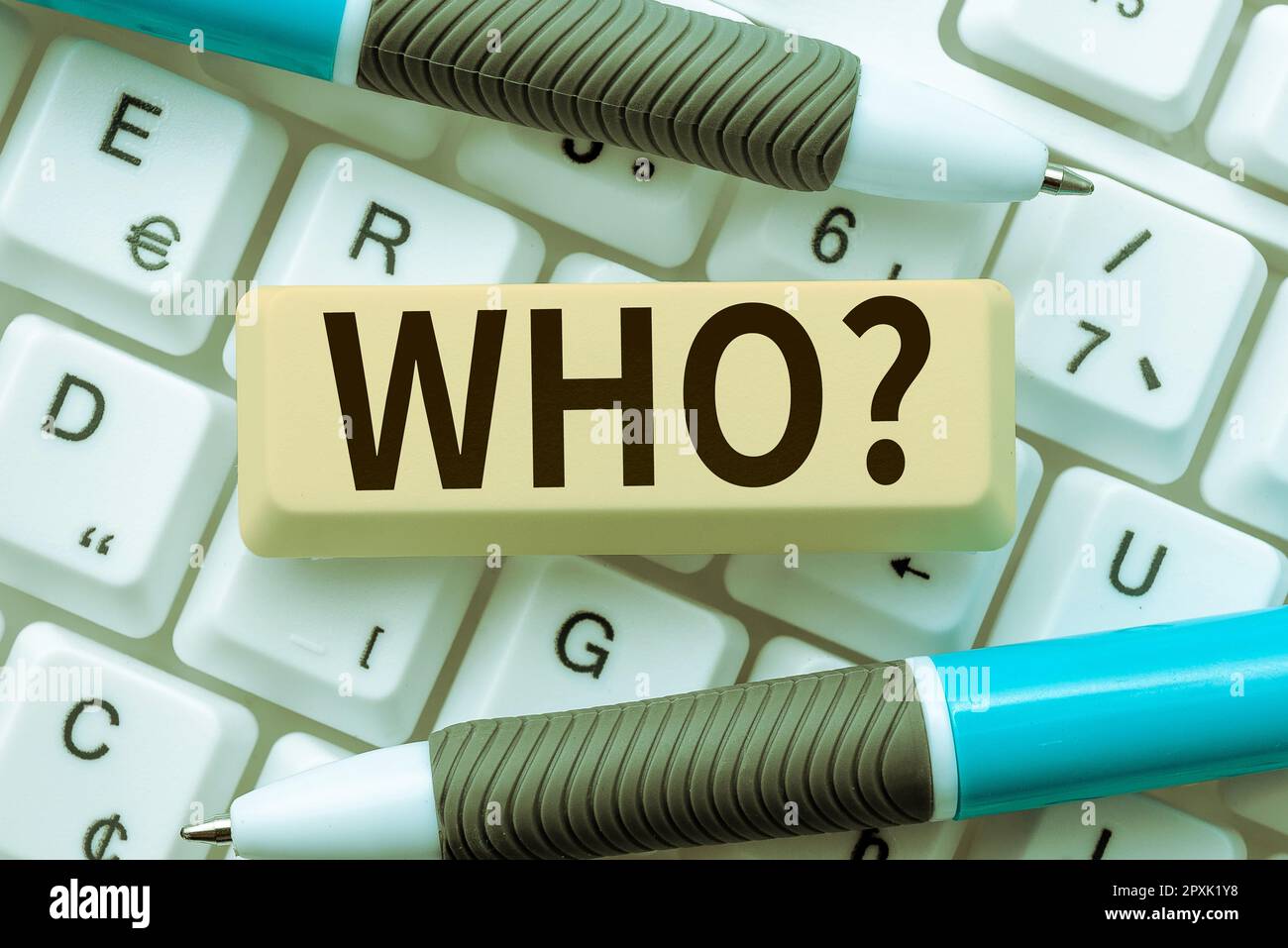 Hand writing sign Who, Word Written on Asking the name of specific ...