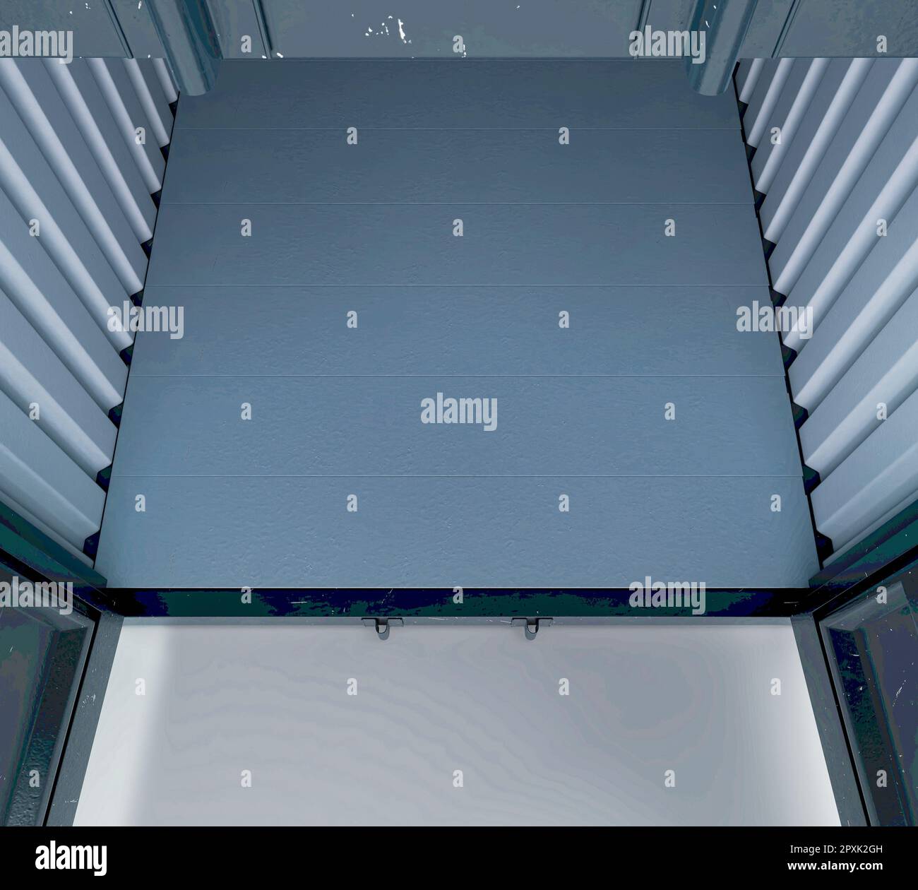 A shipping container with open doors and a locking mechanism on an ...