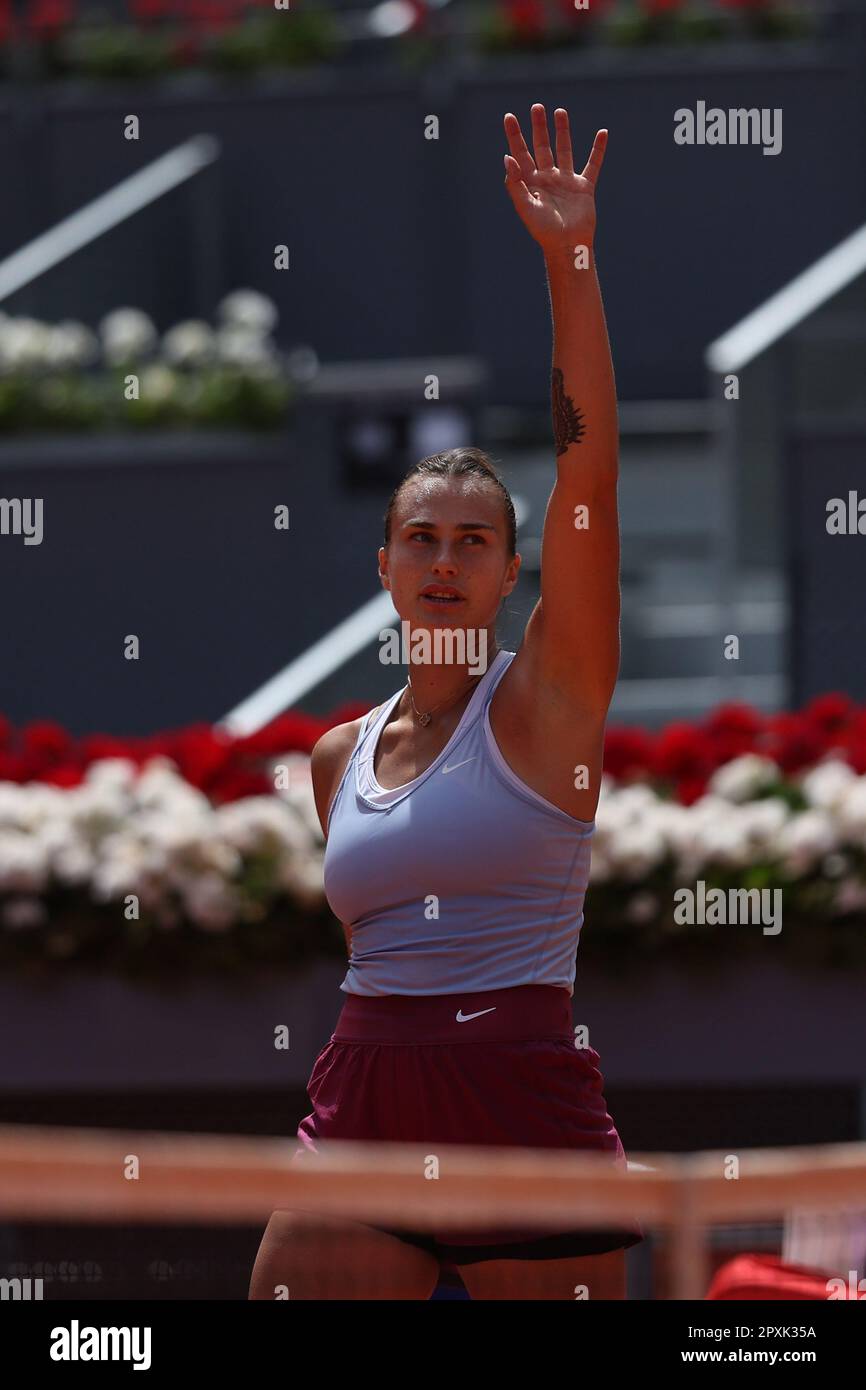 Madrid, Espagne. 02nd May, 2023. Aryna Sabalenka (Blr) during the Mutua ...