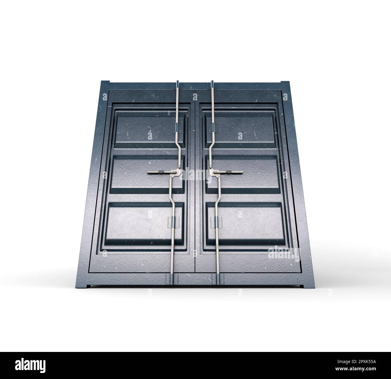 A shipping container with shut doors and a locking mechanism on an ...