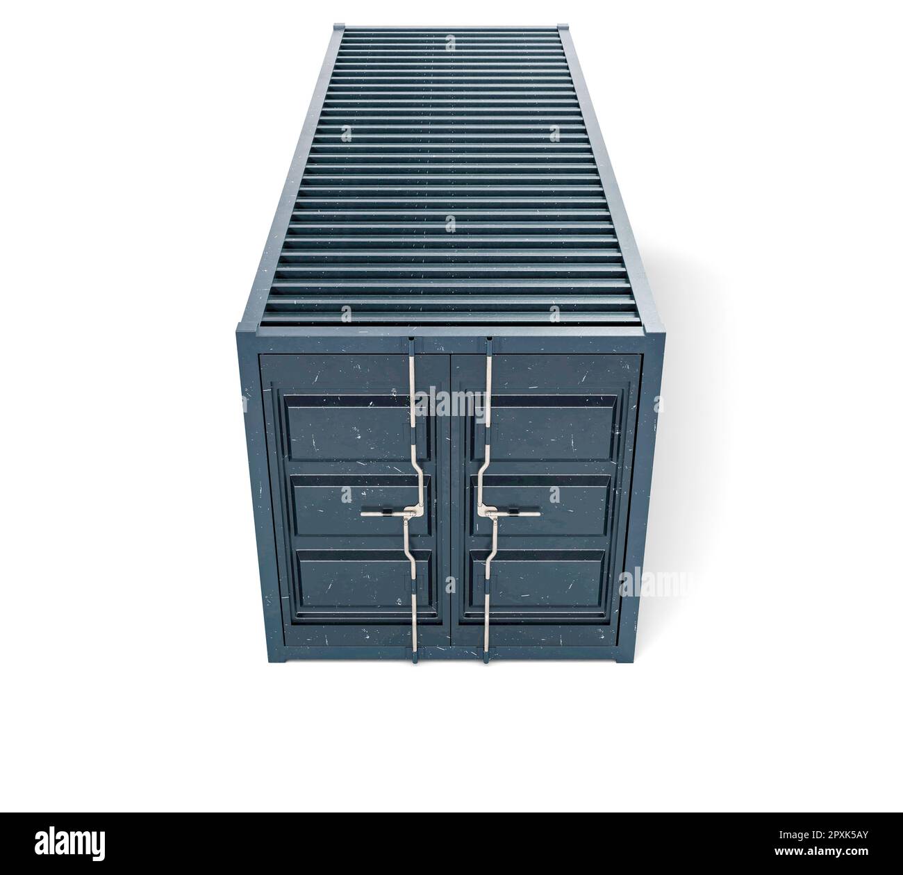 A shipping container with shut doors and a locking mechanism on an ...