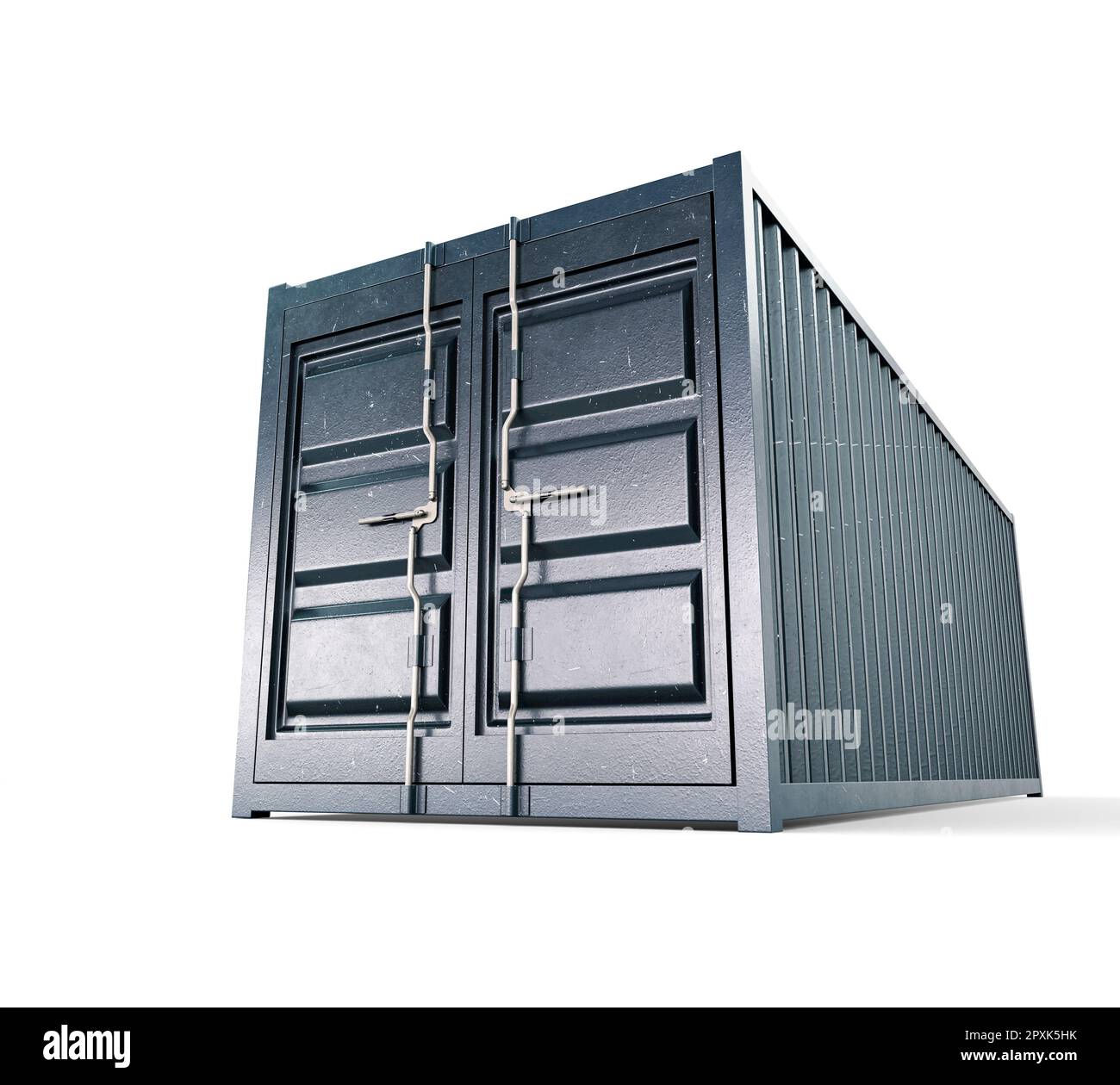 A shipping container with shut doors and a locking mechanism on an ...