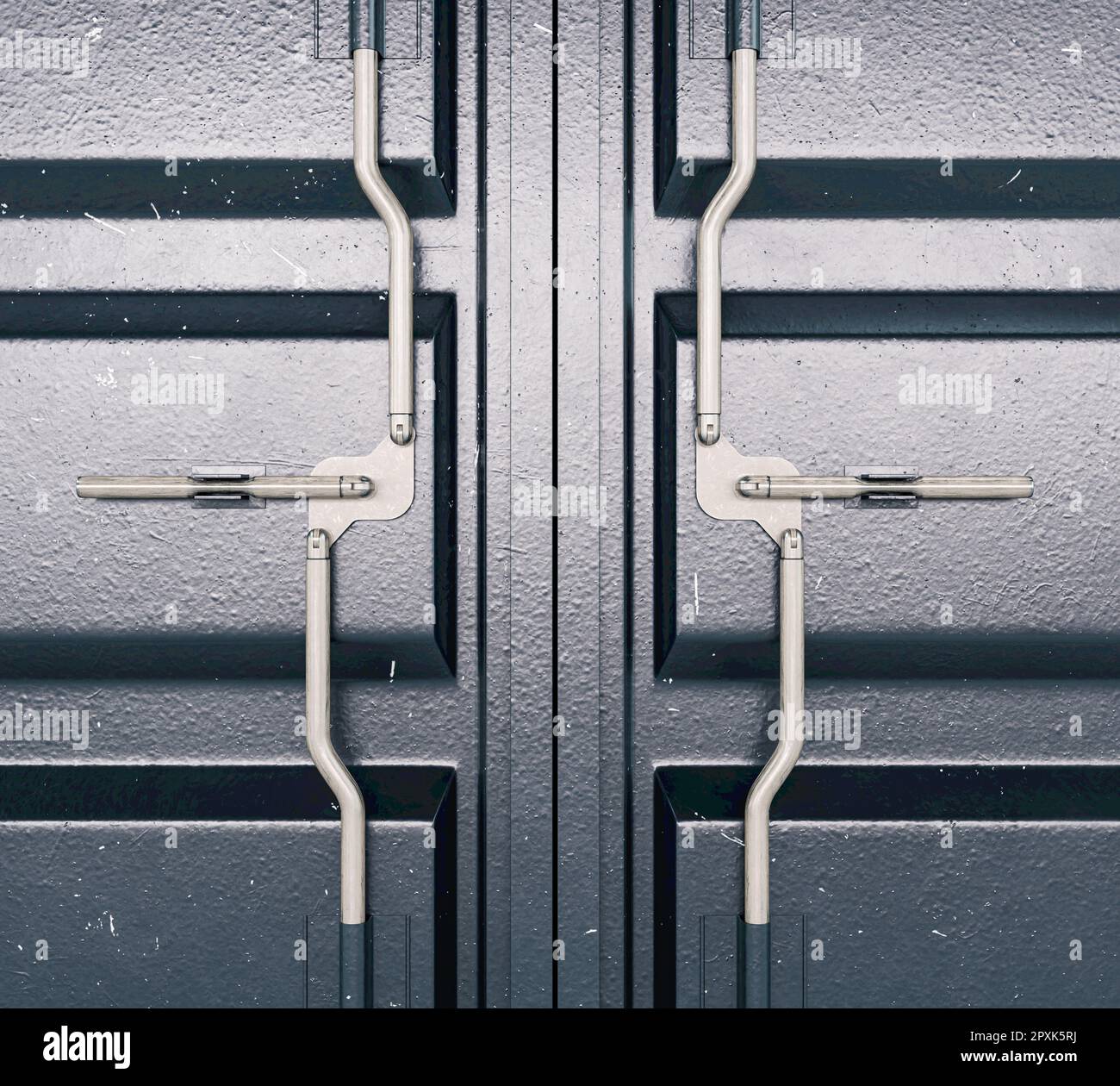 A shipping container with shut doors and a locking mechanism on an ...