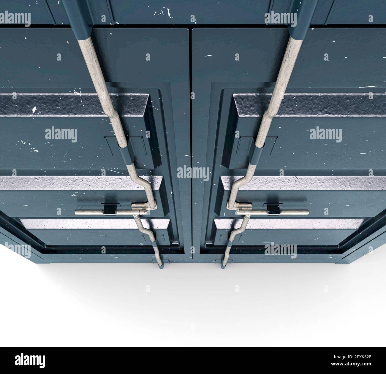 A shipping container with shut doors and a locking mechanism on an ...