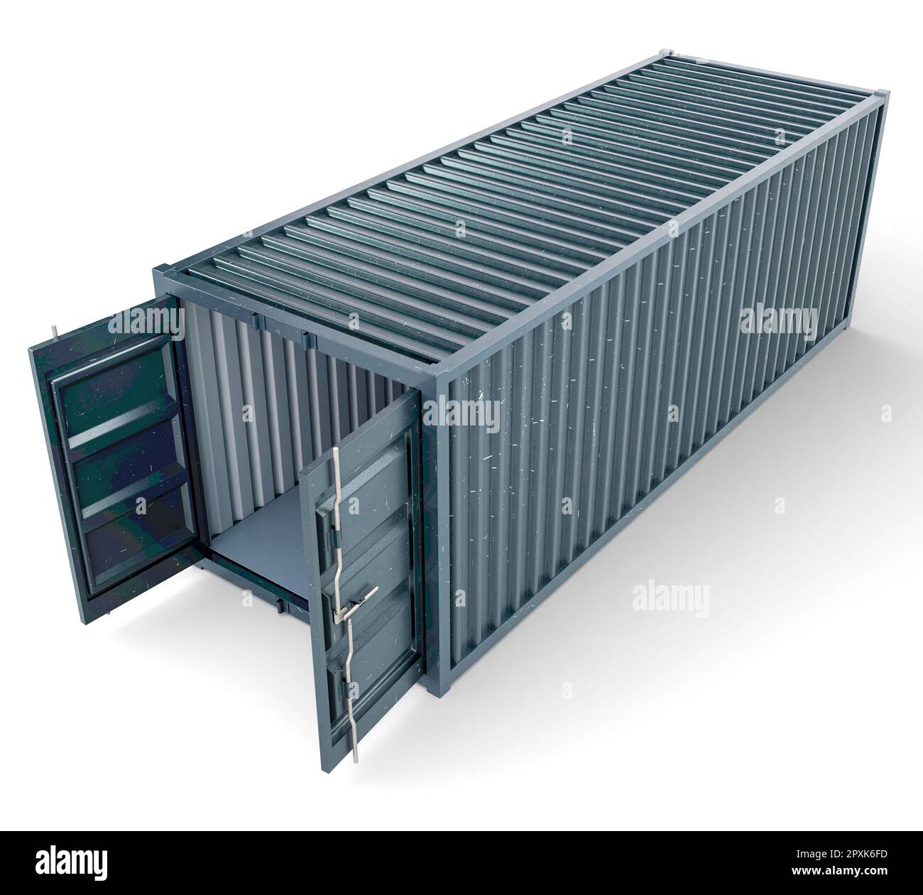 A shipping container with open doors and a locking mechanism on an ...
