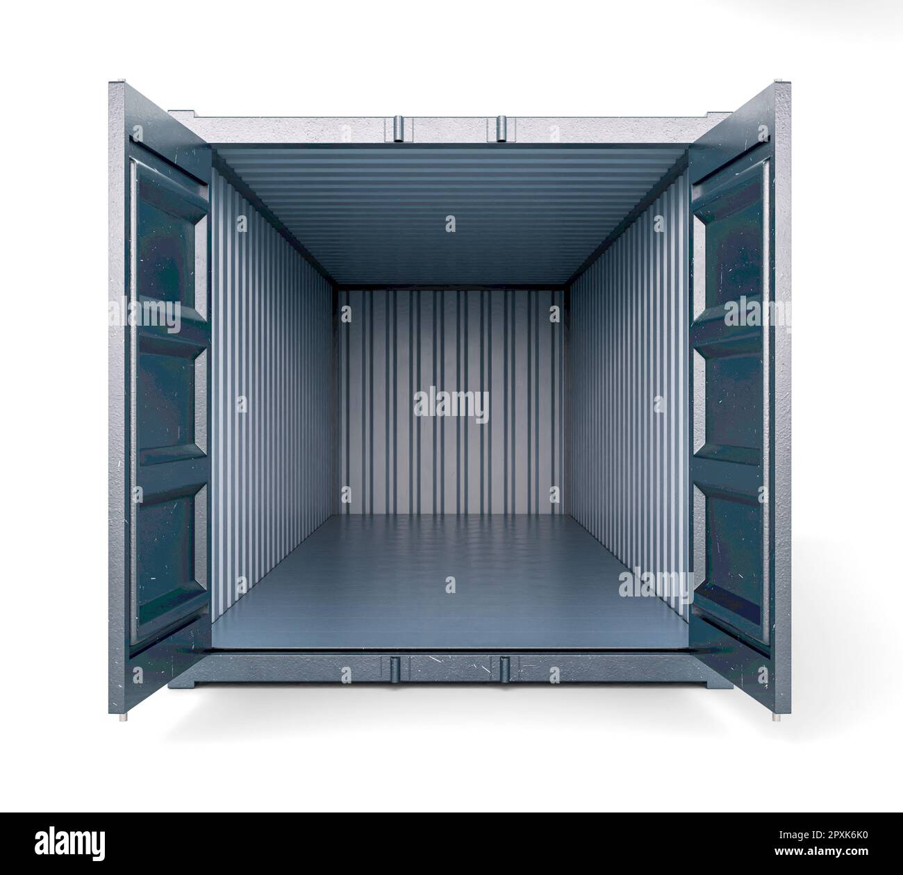 A shipping container with open doors and a locking mechanism on an ...