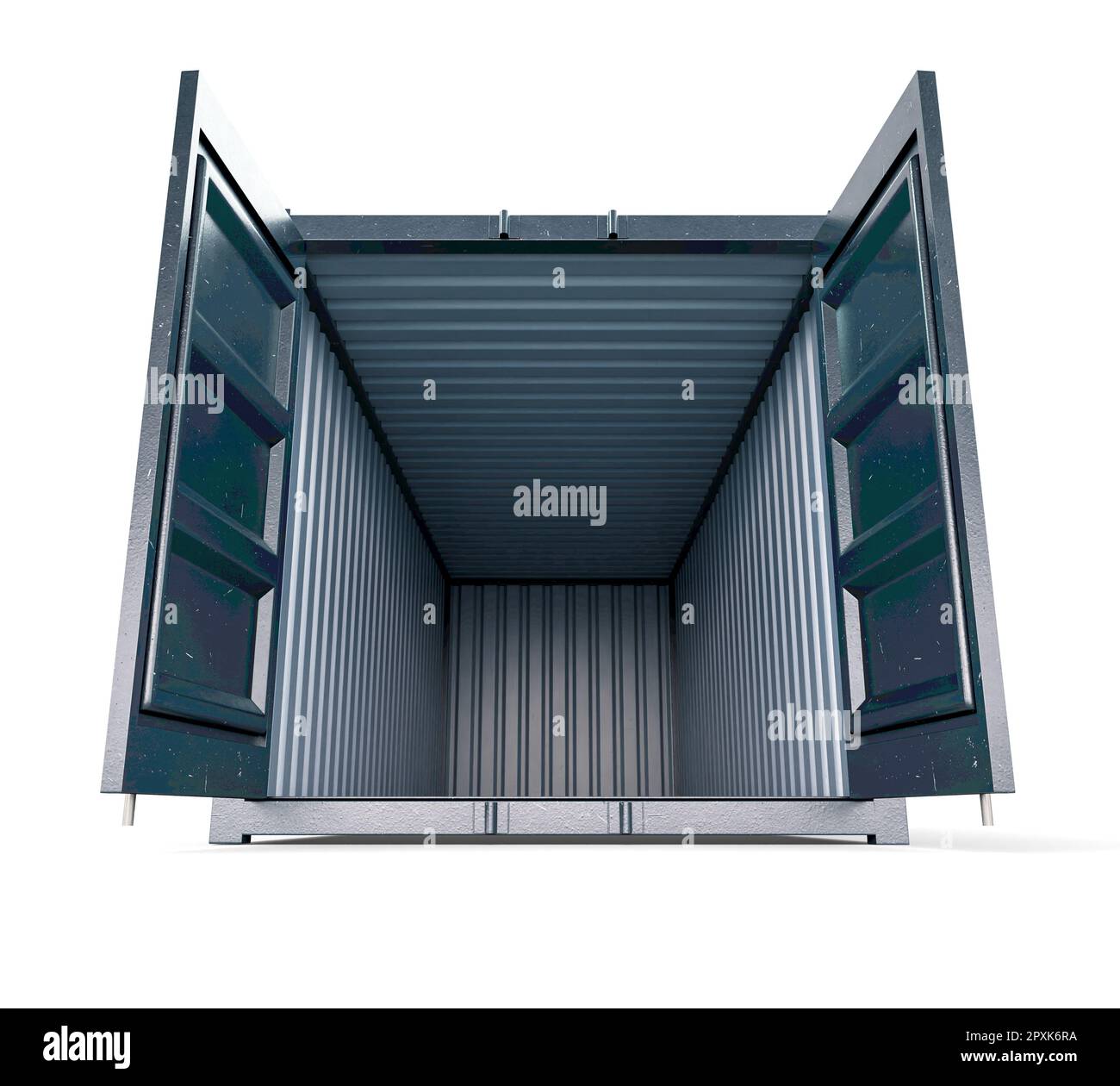 A shipping container with open doors and a locking mechanism on an ...