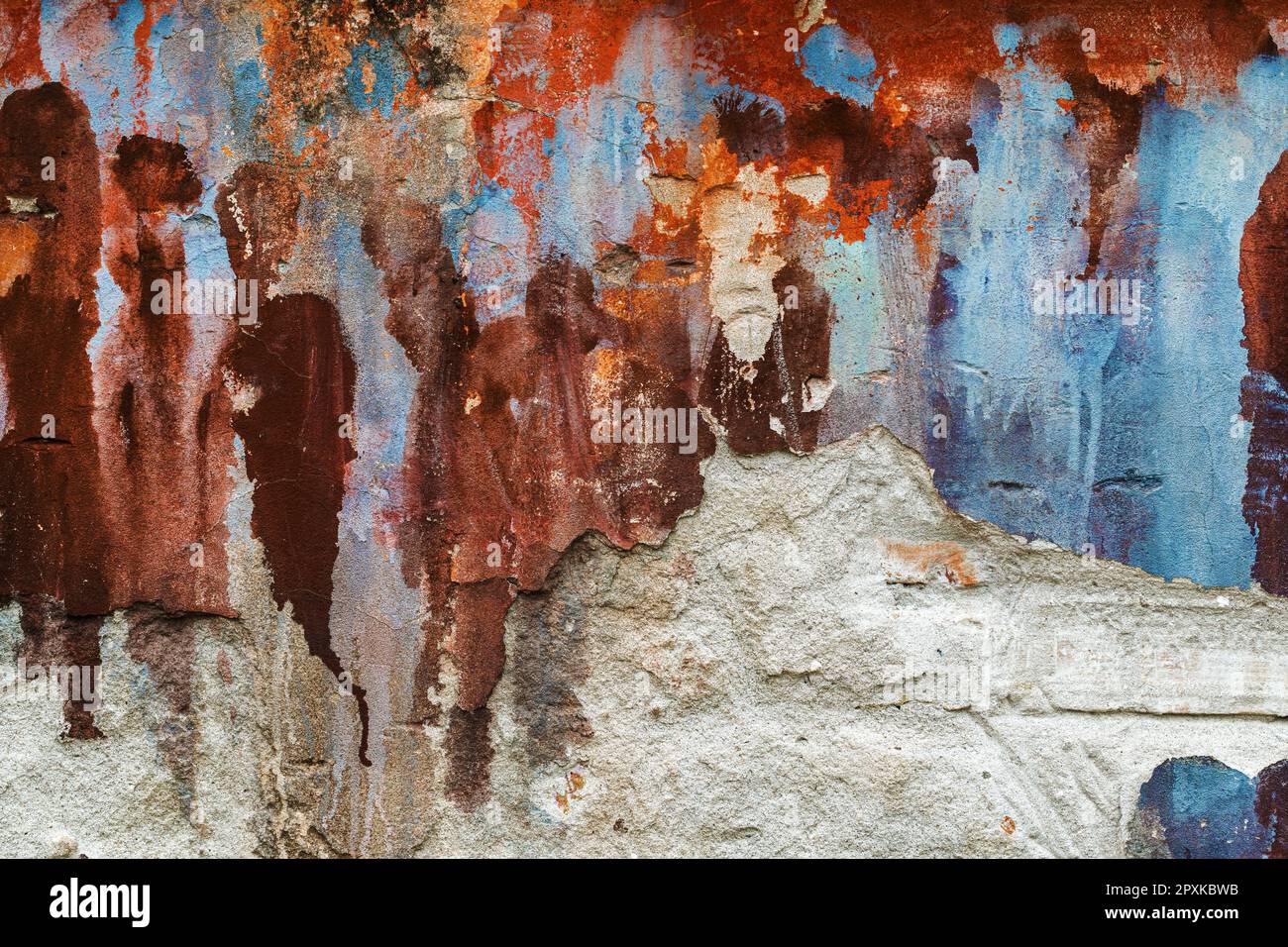 Paint spill drip and smudge pattern on old wall as colorful background ...