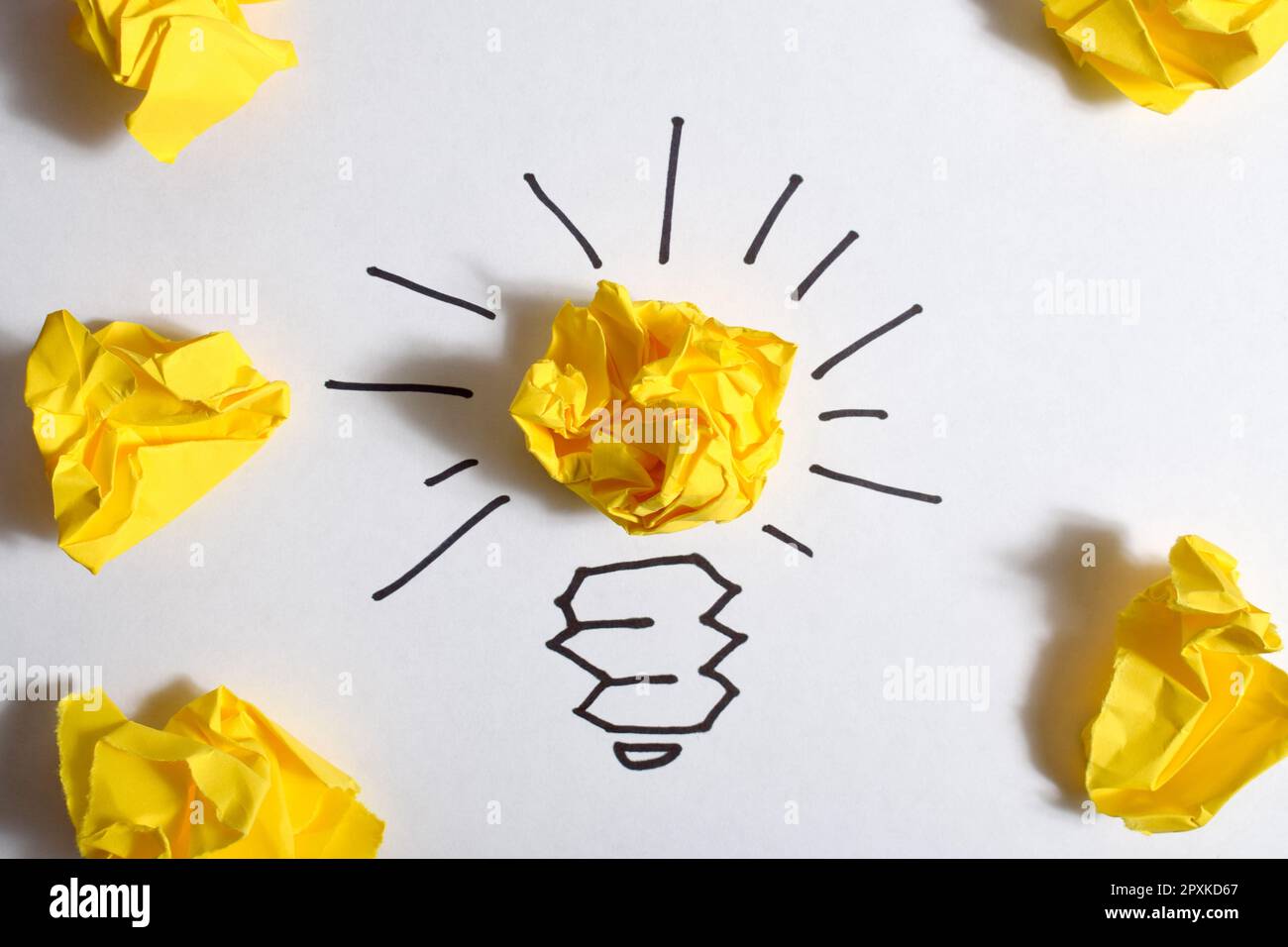 Creative thinking ideas and innovation concept. Paper scrap ball yellow ...