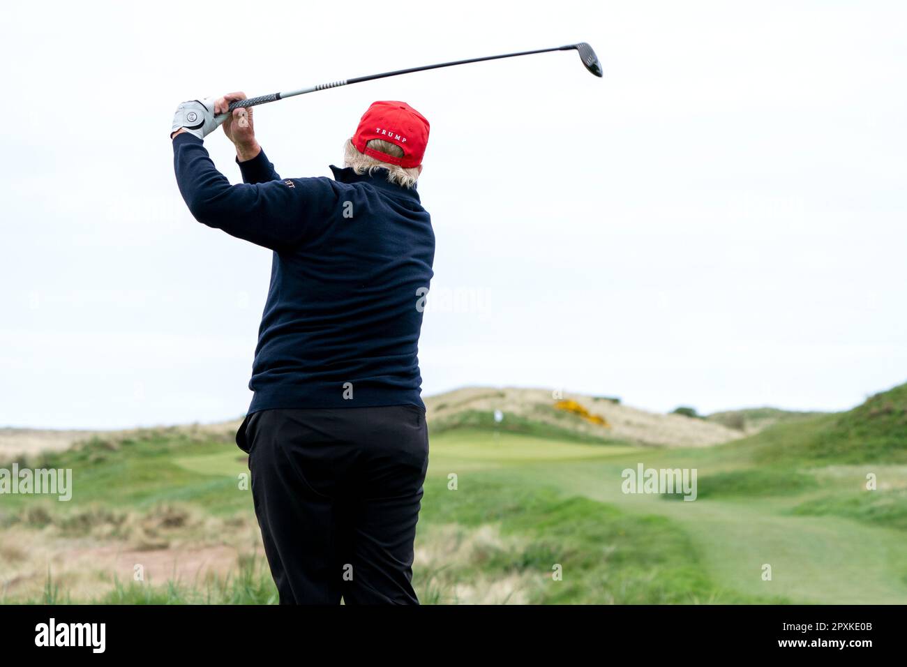 Former US president Donald Trump playing golf at Turnberry golf course ...
