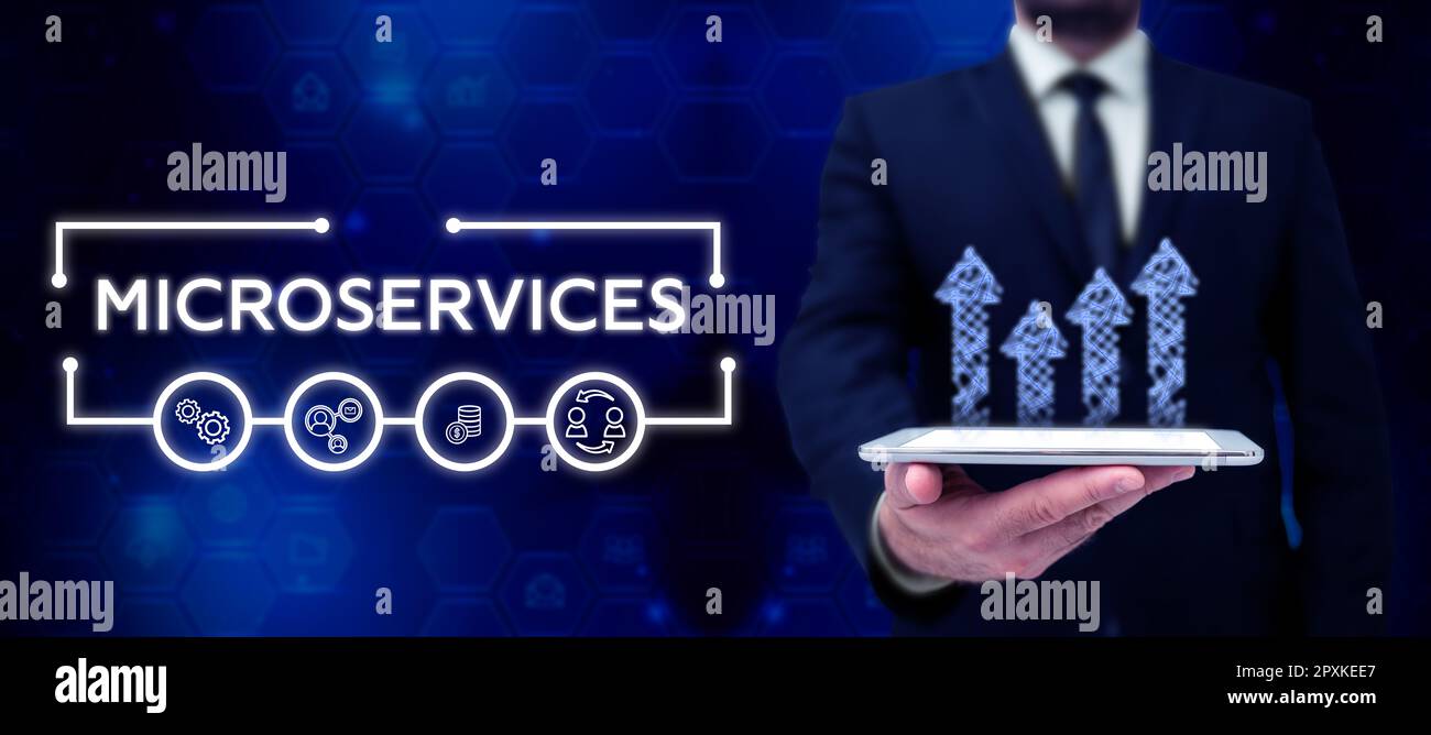 Text sign showing Microservices, Concept meaning Software development ...