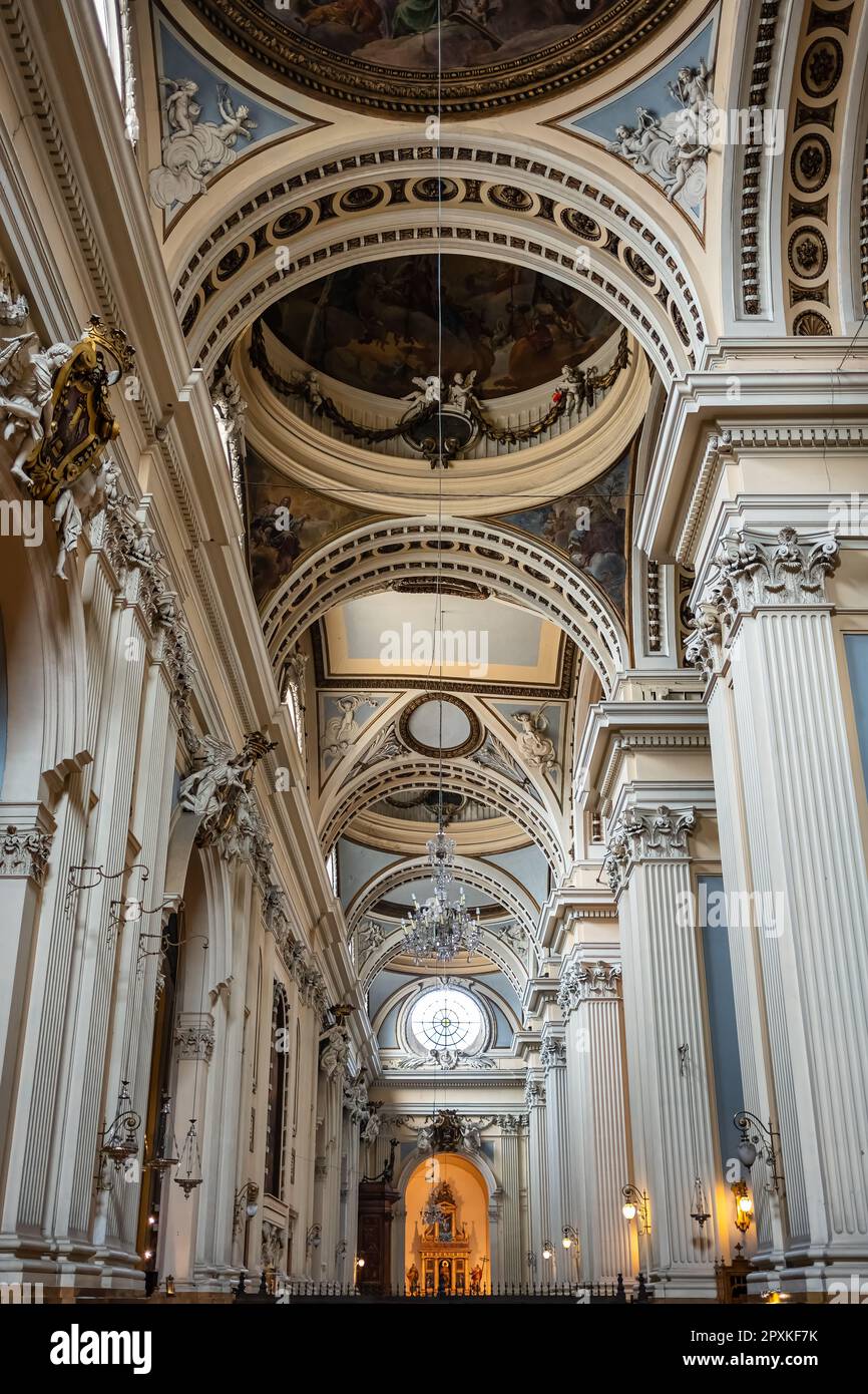 Interior of the cathedral basilica del Pilar in Zaragoza with its high ...