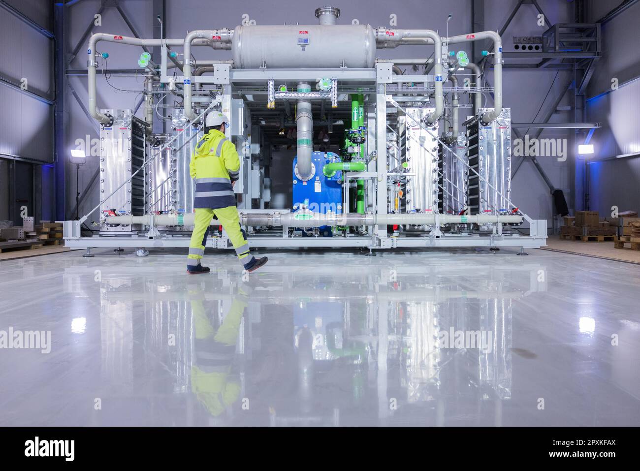 Oberhausen, Germany. 02nd May, 2023. View of the electrolyzer for the production of green ...