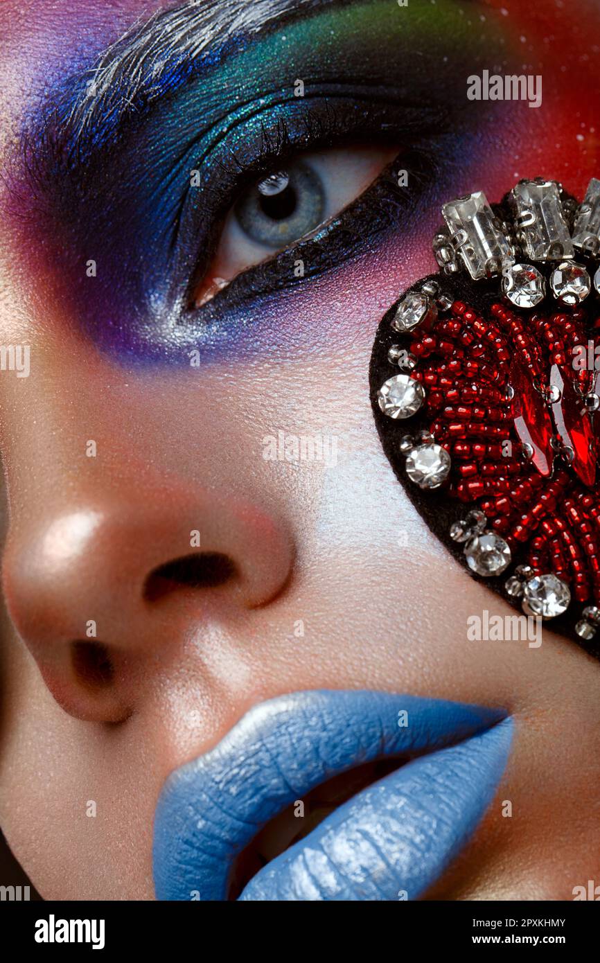 Beautiful girl with creative make-up in pop art style. Beauty face ...