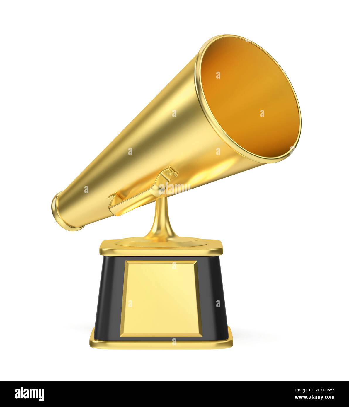 Retro megaphone gold trophy on white background, front view Stock Photo ...