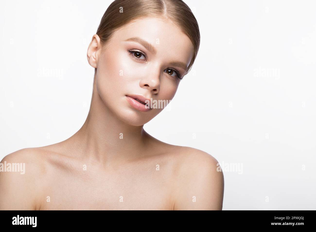 Beautiful young girl with a light natural make-up. Beauty face. Picture ...