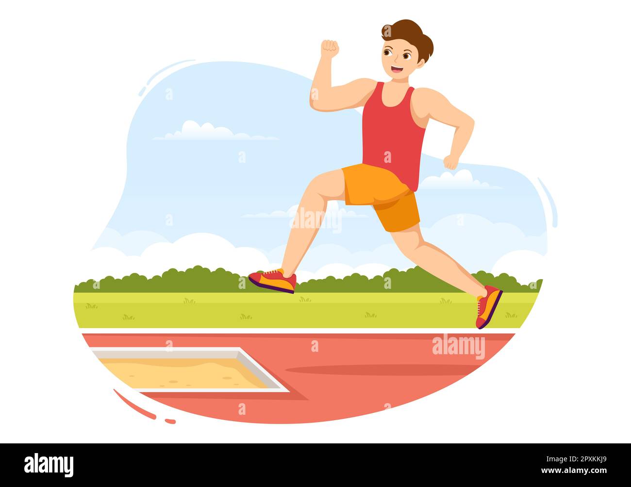Long Jump Illustration with Athlete Doing Jumps in Sand Pit for Web ...