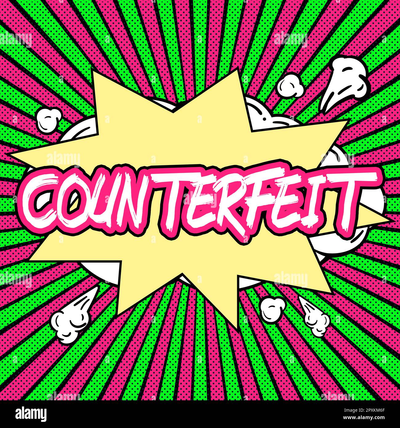 Conceptual display Counterfeit, Word Written on made in imitation of ...