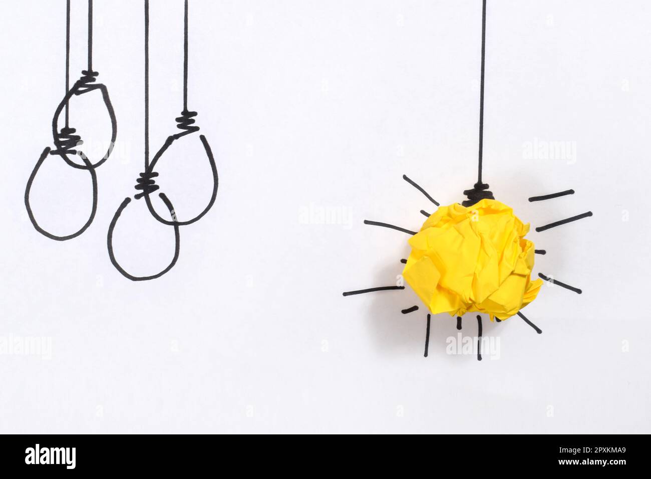 Creative thinking ideas and innovation concept. Paper scrap ball yellow ...
