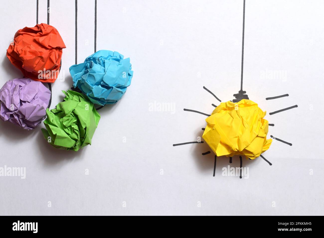 Creative thinking ideas and innovation concept. Paper scrap ball yellow ...