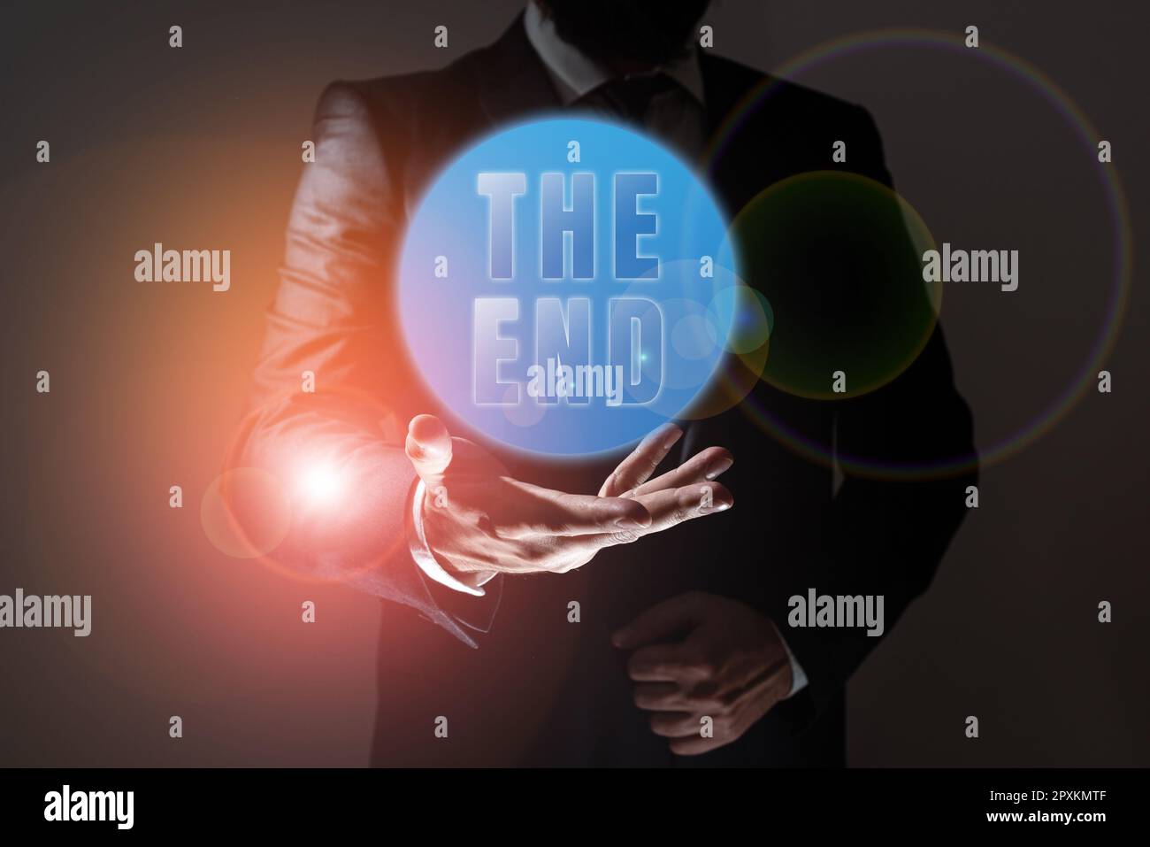 Sign displaying The End, Business approach Final part of play ...