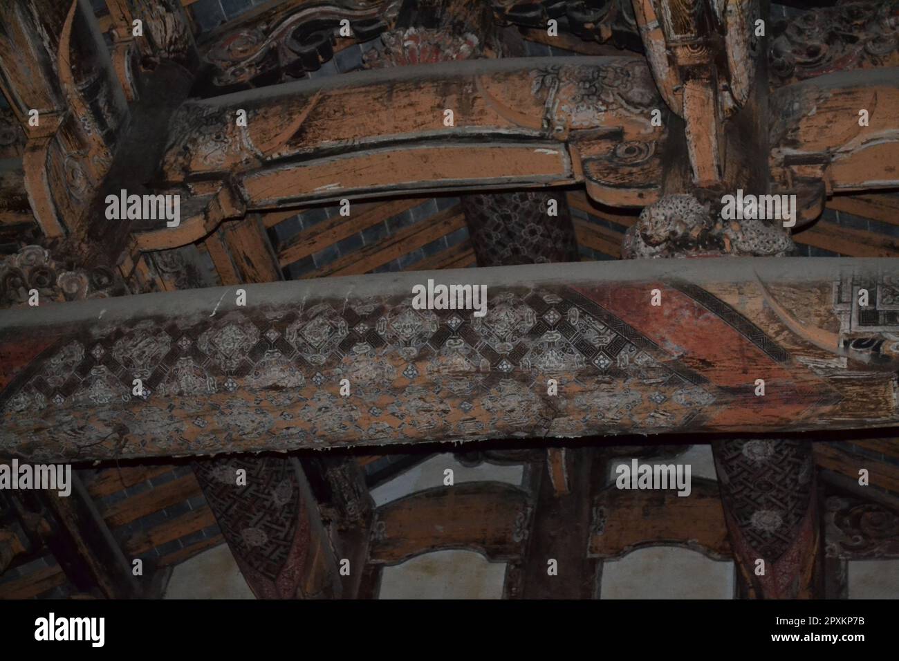 The ceiling of an ancient building in Chengkan, a tradional village ...