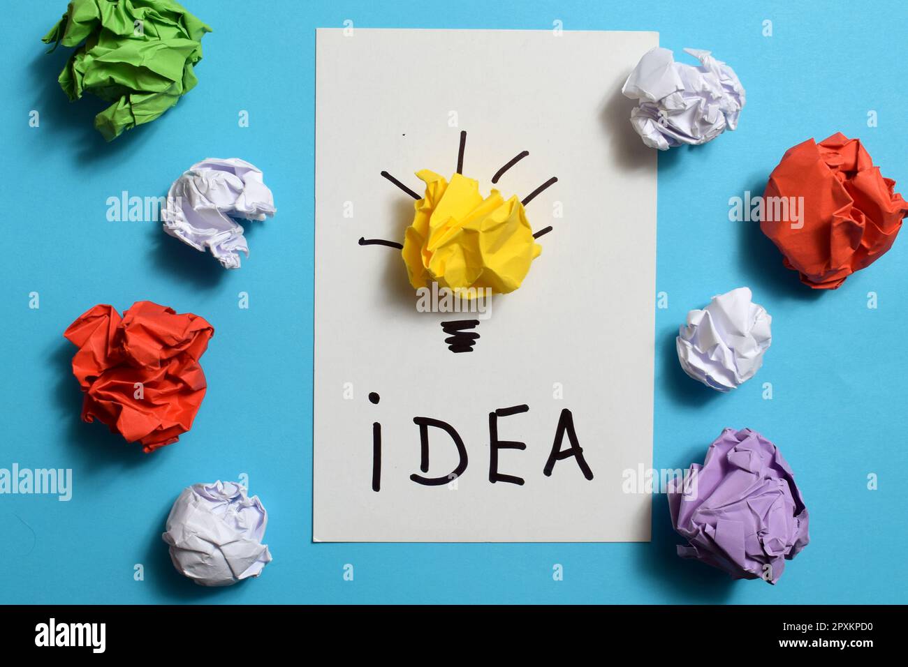 Creative thinking ideas and innovation concept. Paper scrap ball yellow ...