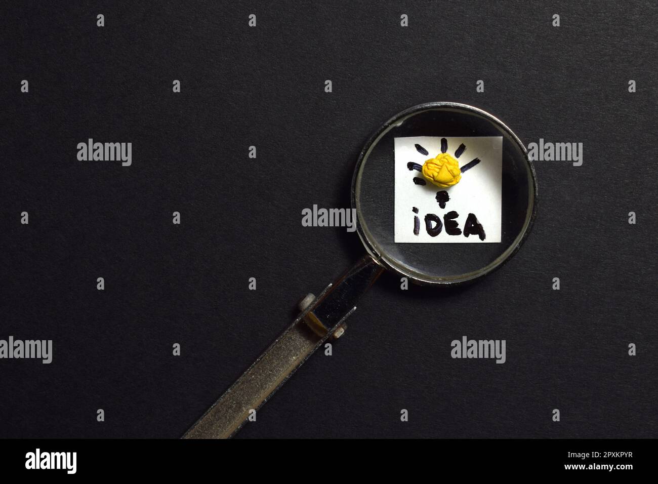 Creative idea concept, magnifying glass and light bulb icon Stock Photo ...