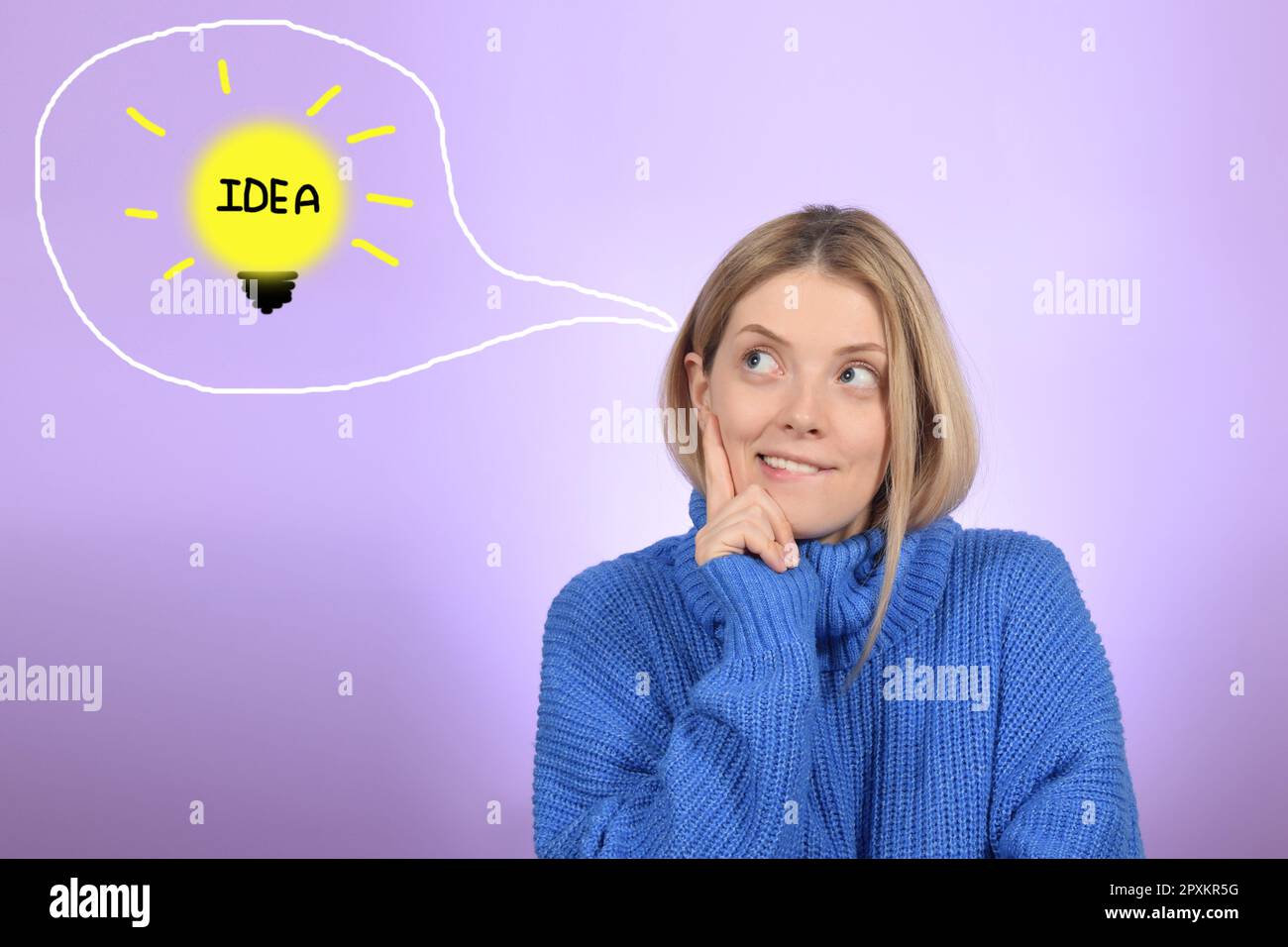 young pretty blonde woman has an idea Stock Photo - Alamy